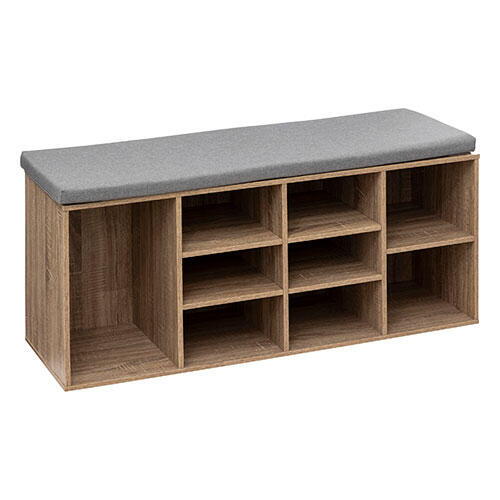 Lauge skoreol i MDF træ m/ hynde - 8 hylder | Køb her